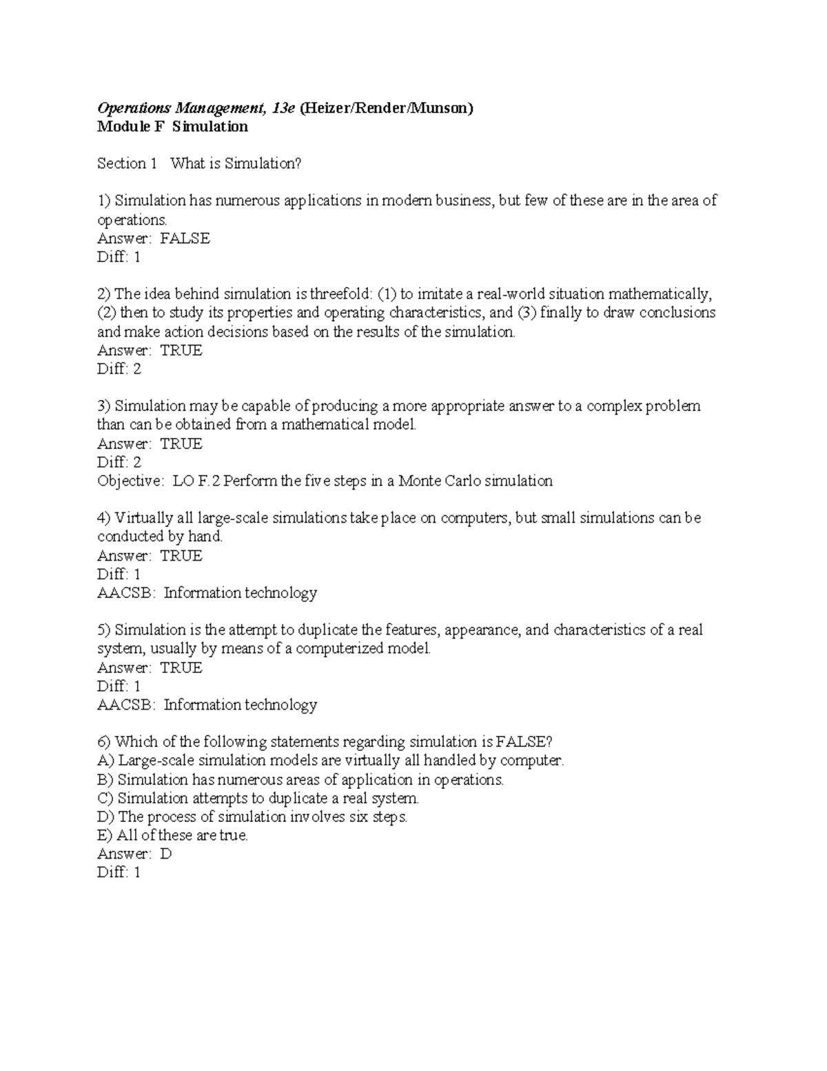 Heizer om13 tb MF - testbank - Operations Management, 13e (Heizer ...