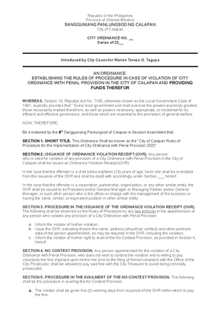 Ordinance - Street Sweepers and Garbage Collectors - Republic of the ...