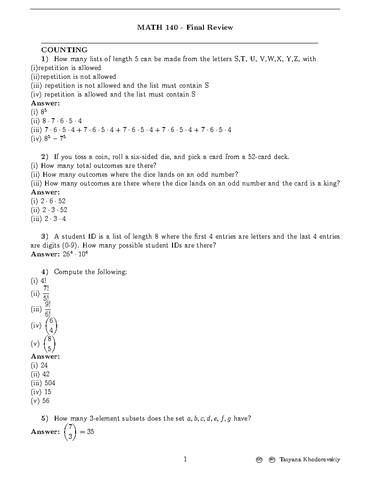 MATH140 Final Review Questions Answers - MATH 140 - Final Review ...