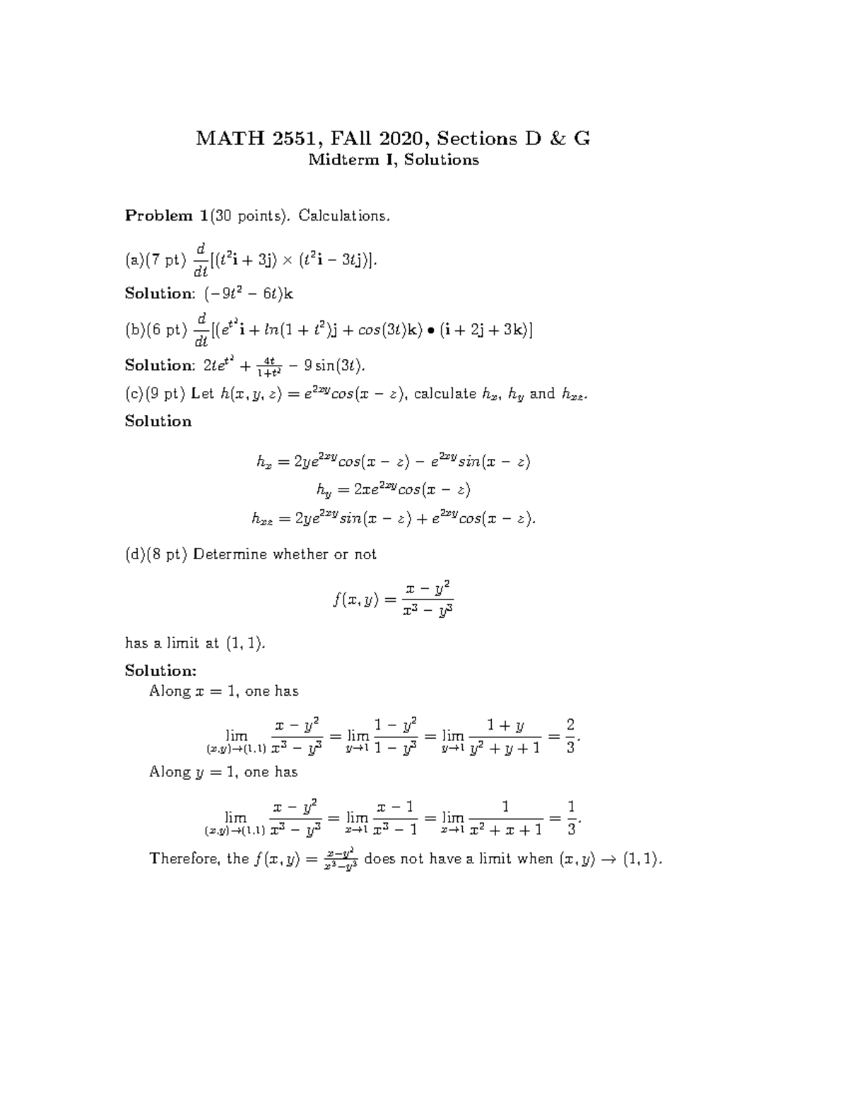 Mid1-f20s - Practice Tests - MATH 2551, FAll 2020, Sections D & G ...