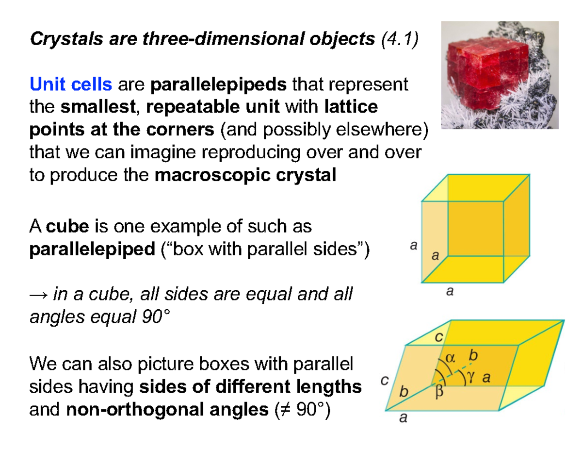CHEM 2300 lecture 22 slides - Crystals are three-dimensional objects (4 ...