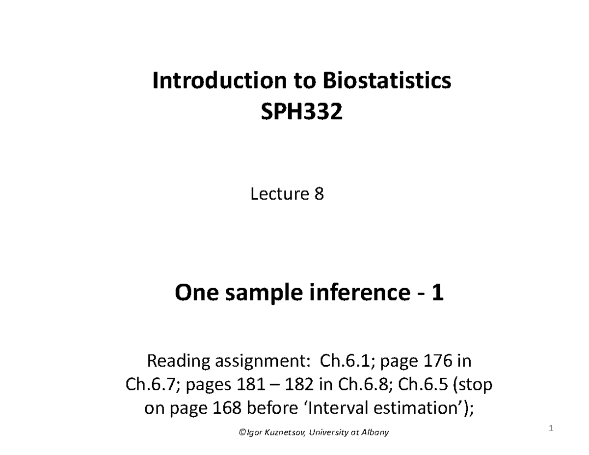 Lecture 8 w/ answers - One sample inference - 1 Reading assignment: Ch ...