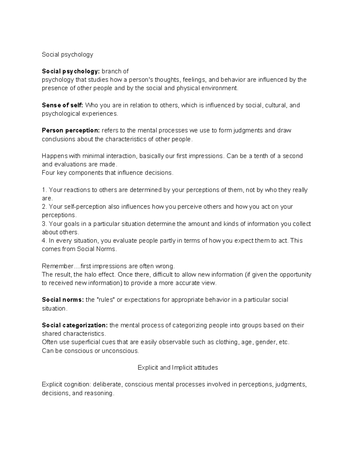 Notes for exam three - Social psychology Social psychology: branch of ...