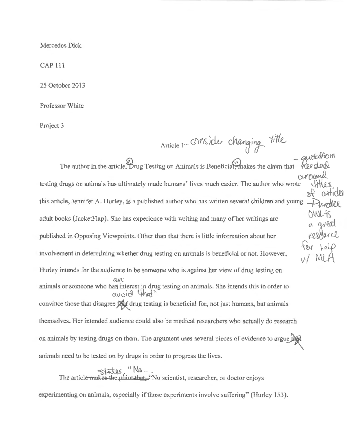 Mercedes paper Notes - Mercedes Dick CAP 111 25 October 2013 Professor ...