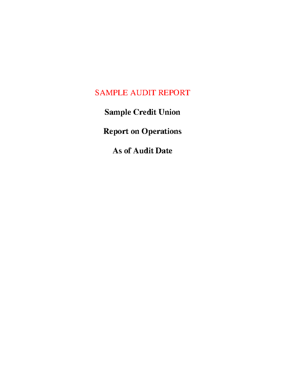 Sample Credit Union Report on Operations - Studocu