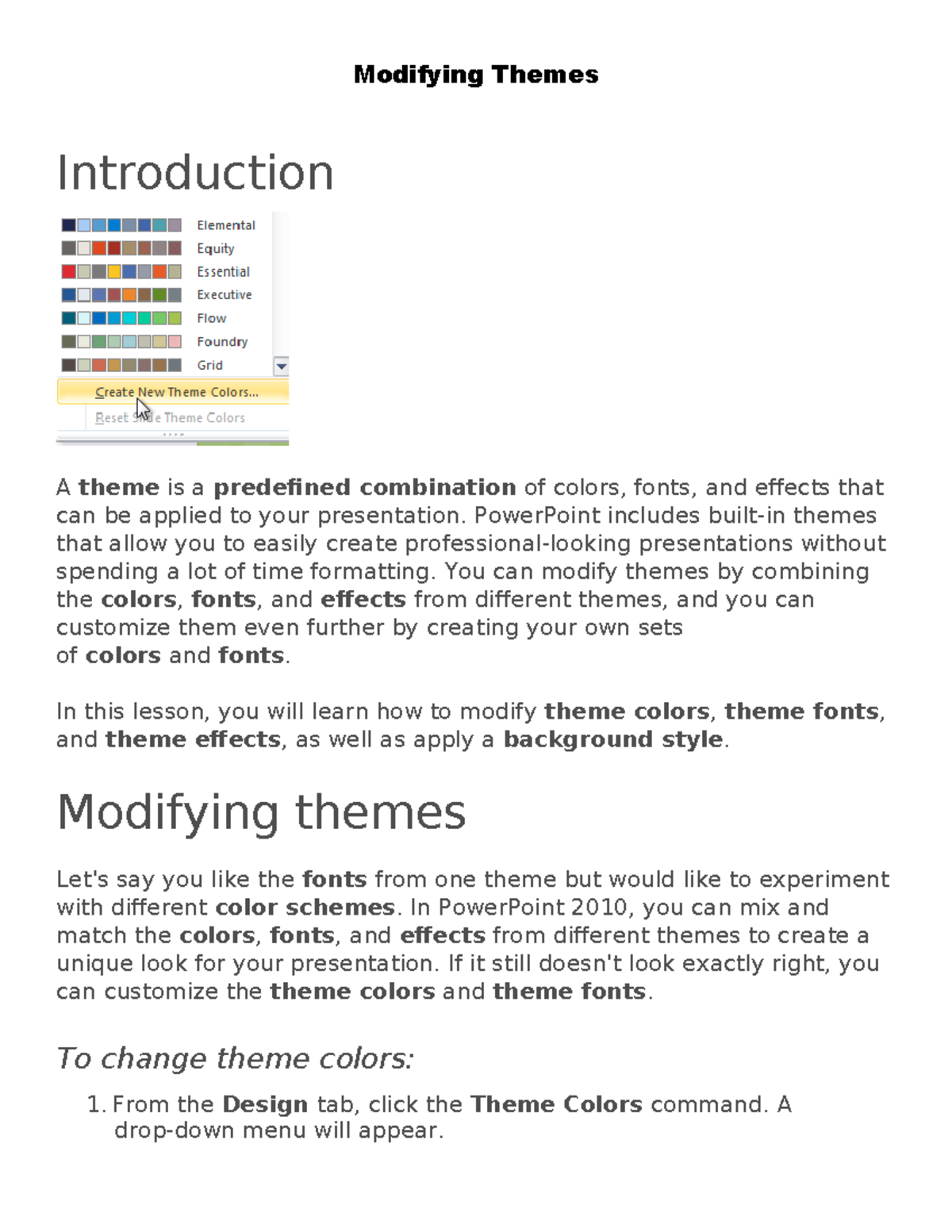 13Modifying Themes - Introduction A theme is a predefined combination ...