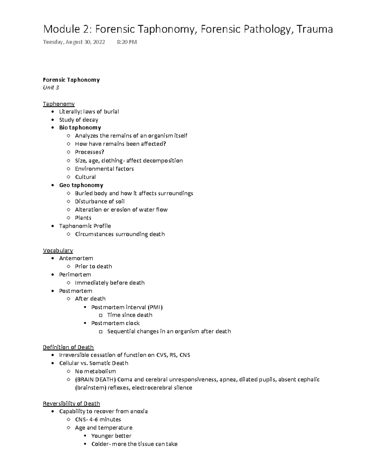 Forensics Module 2 - Dr. Brundage - Forensic Taphonomy Unit 3 Taphonomy ...