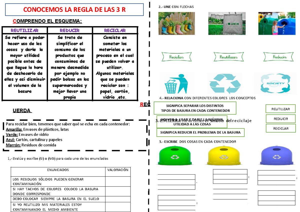 Ficha-11-la-regla-de-las-3-r compress - COMPRENDO EL ESQUEMA: REC UERDA 2.- UNE CON FLECHAS ...
