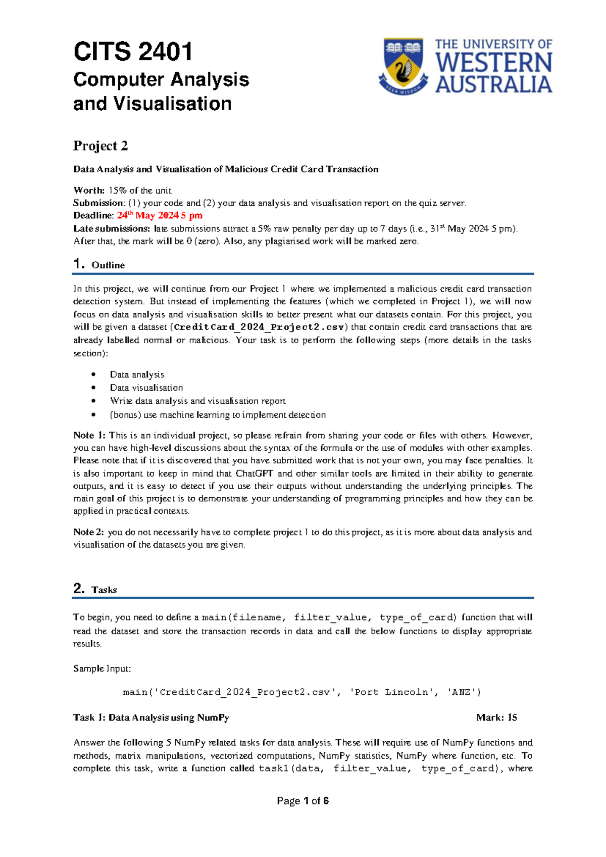 CITS2401 Project 2 - Computer Analysis and Visualisation Project 2 Data ...