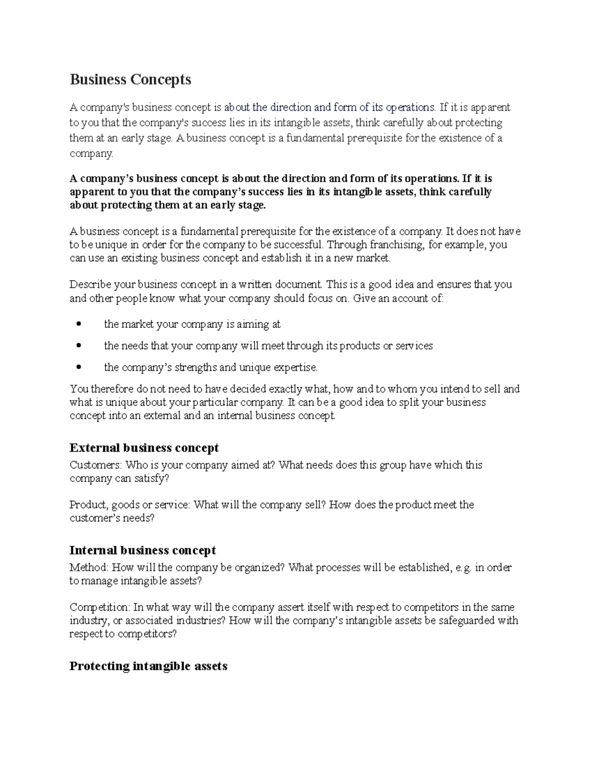 Business Concepts - Lecture notes - Business Concepts A company's ...