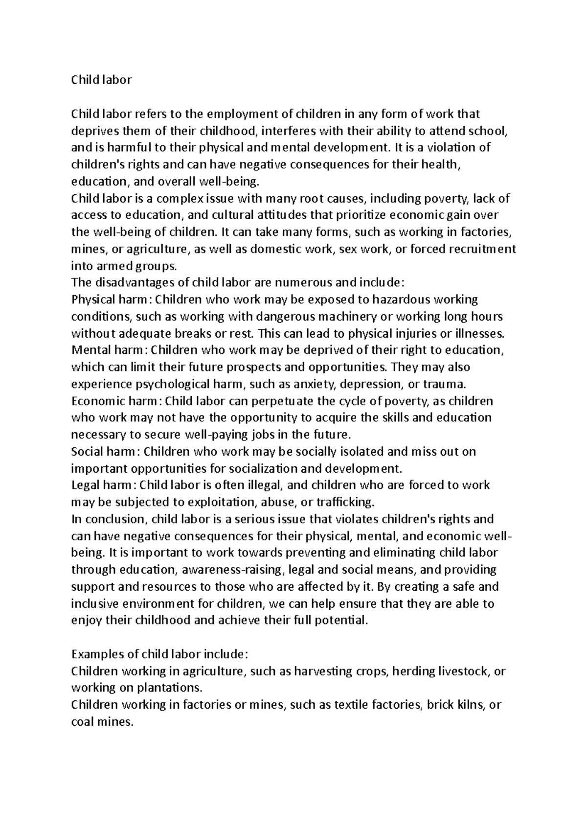 Child labor - Child labor Child labor refers to the employment of ...