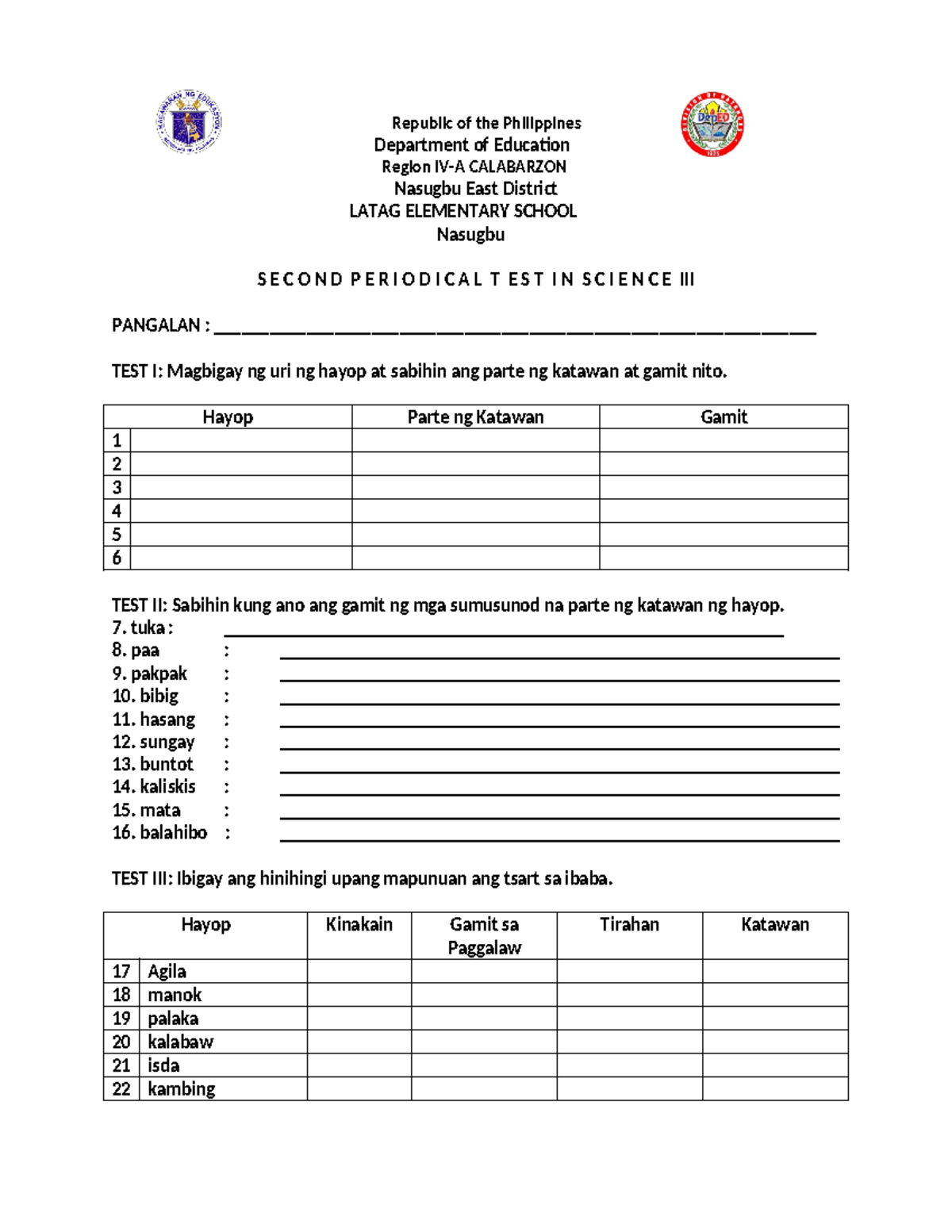 PT Science 3 Q2 - Nice - Republic of the Philippines Department of ...