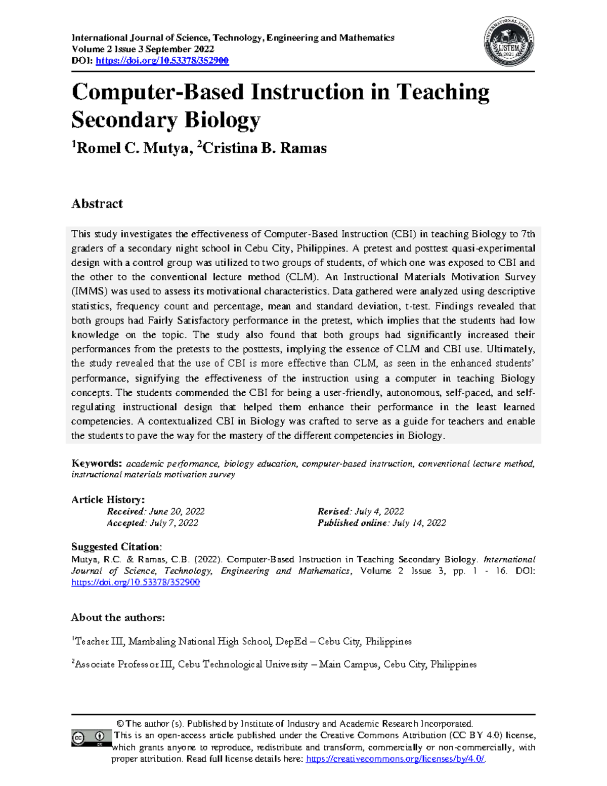 Computer-Based Instruction in Teaching Secondary Biology ...