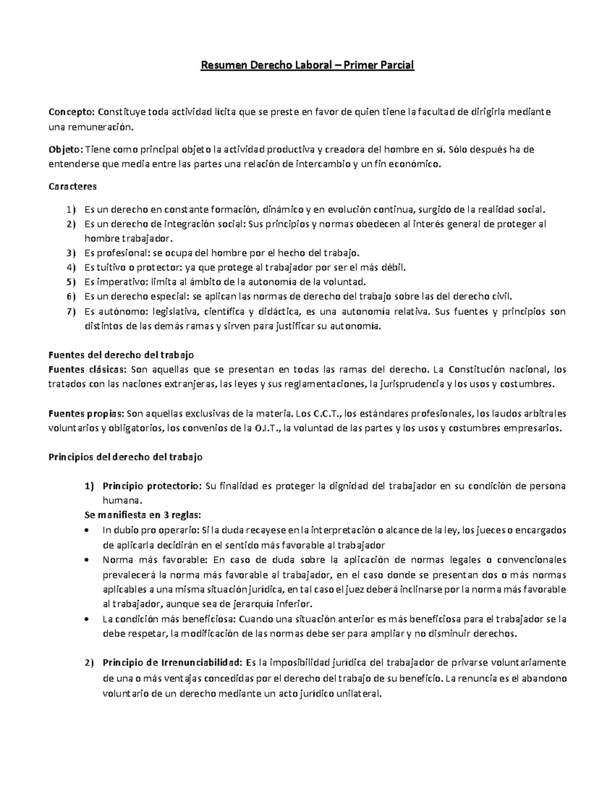 Resumen Derecho Laboral - Primer parcial - Warning: TT: undefined function: 32 Warning: TT ...