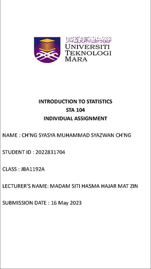 STA104 Group Project - Introduction to Statistics - UiTM - Studocu