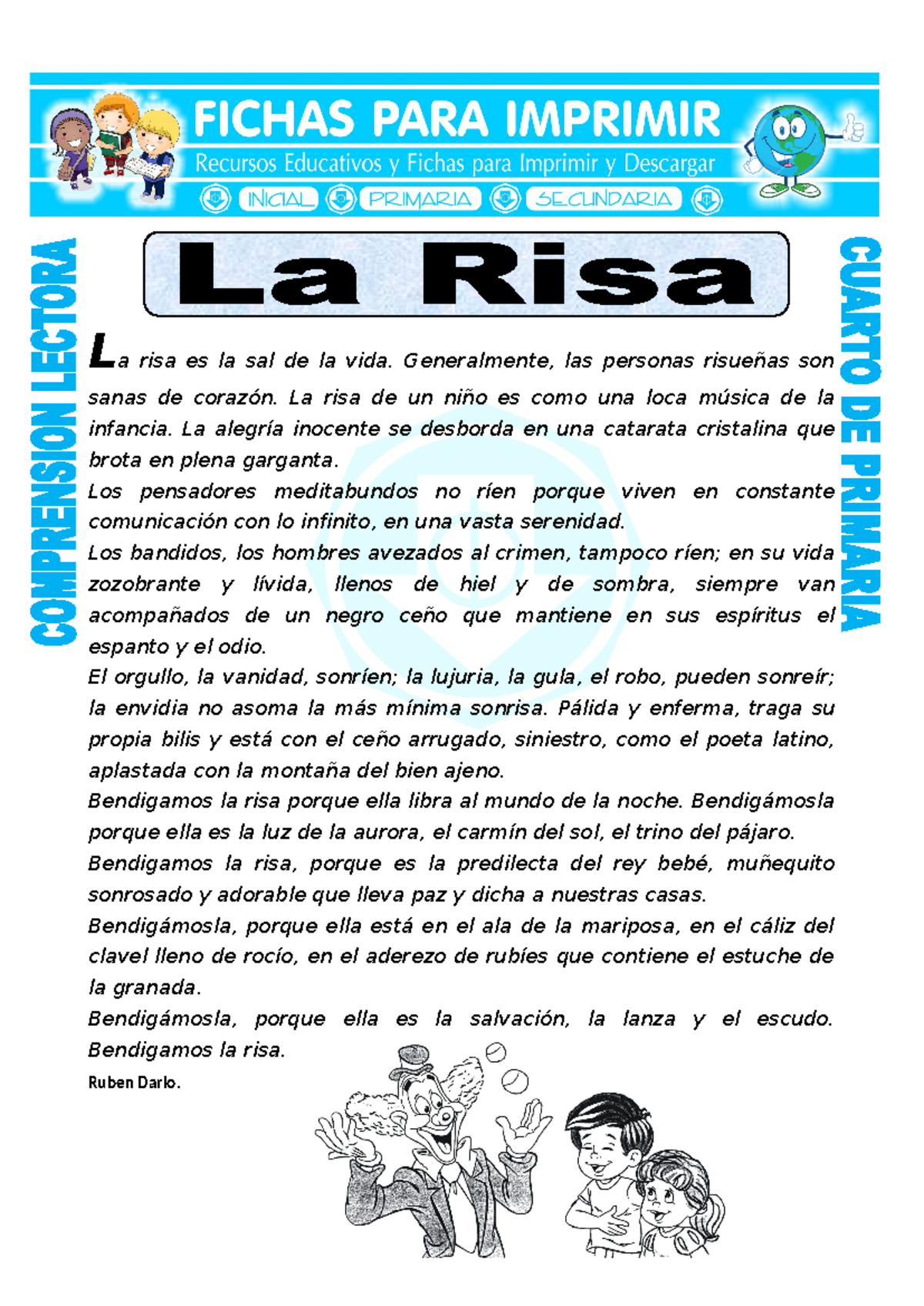 Ficha La Risa para Cuarto de Primaria - La risa es la sal de la vida. Generalmente, las personas ...