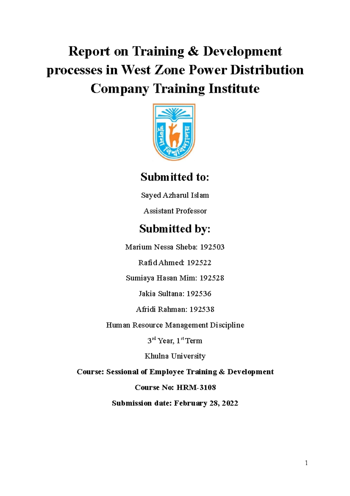 Employee training - Academic writing on course topic - Report on ...