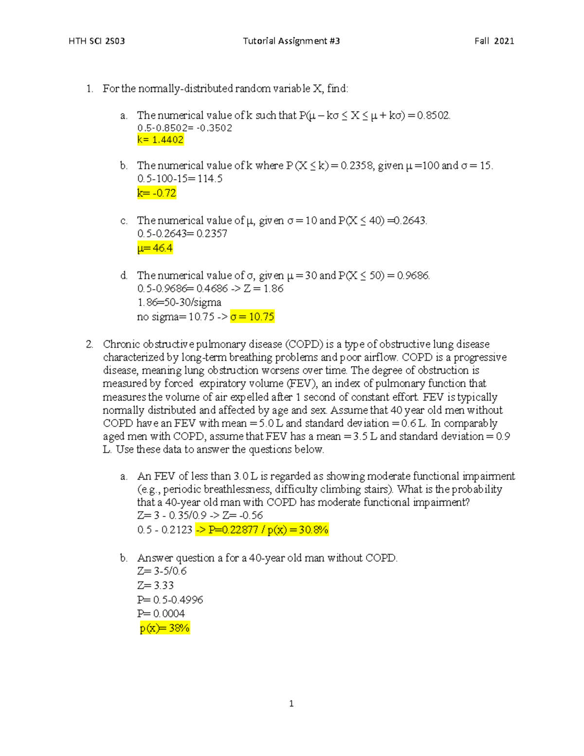 Tutorial Assign 3 - Std Normal & Normal Dist1 - Hth Sci 2S03 - McMaster - Studocu