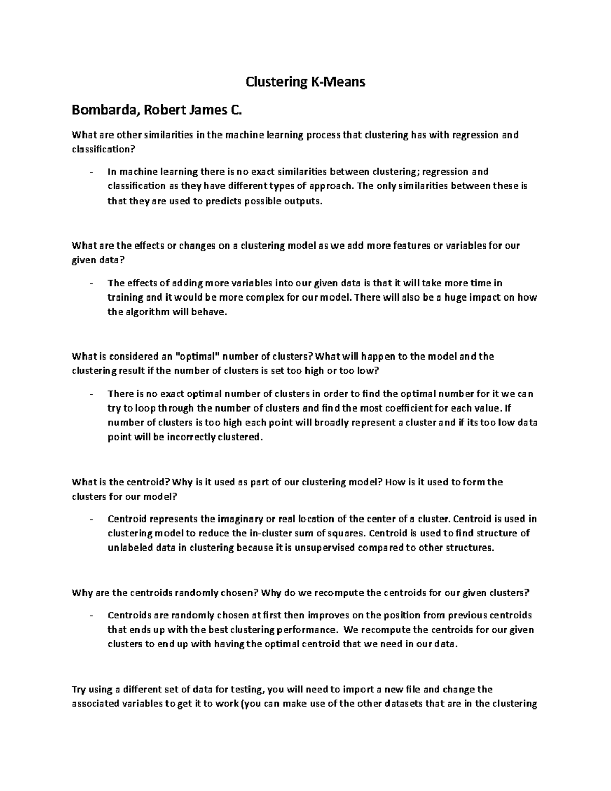 Clustering Kmeans Cda8 Project Activity Clustering K Means Bombarda Robert James C What