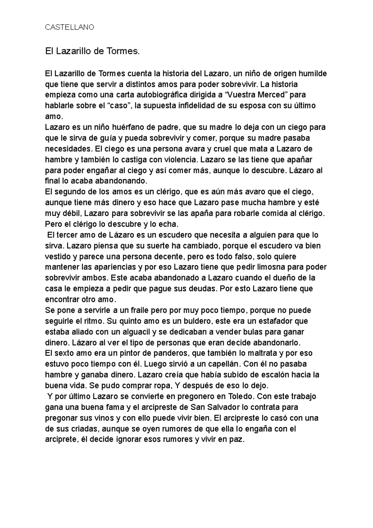 El Lazarillo de Tormes - Documentos de Google - CASTELLANO El Lazarillo ...