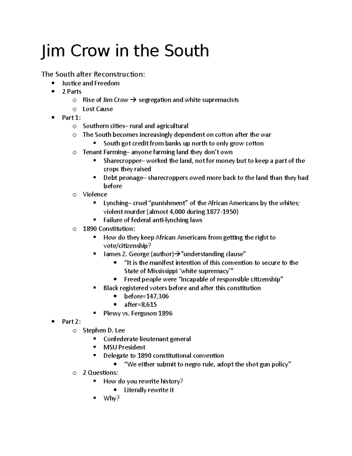 Jim Crow in the South - George (author) ”understanding clause” “It is ...