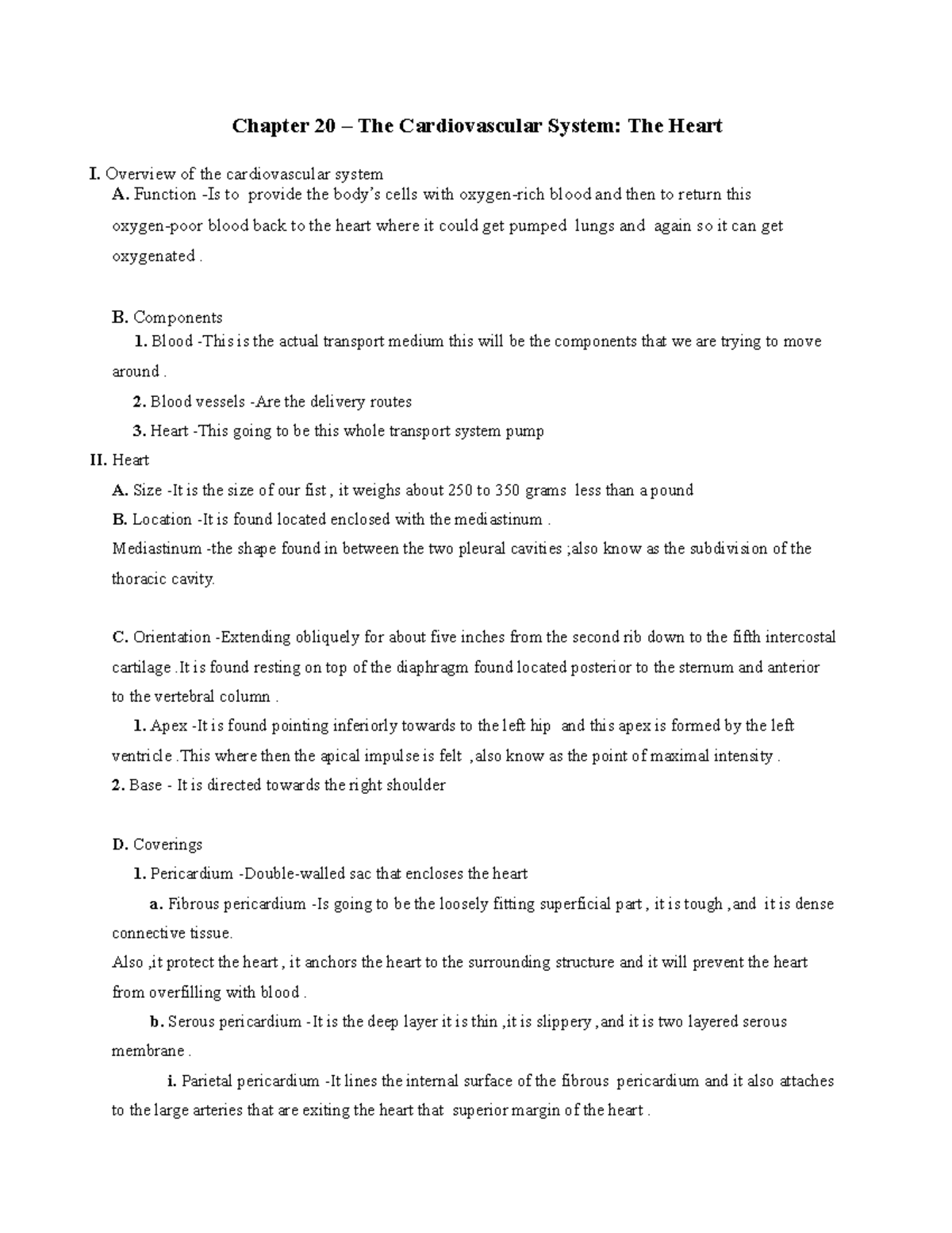 Cardiovascular system notes - Chapter 20 – The Cardiovascular System ...