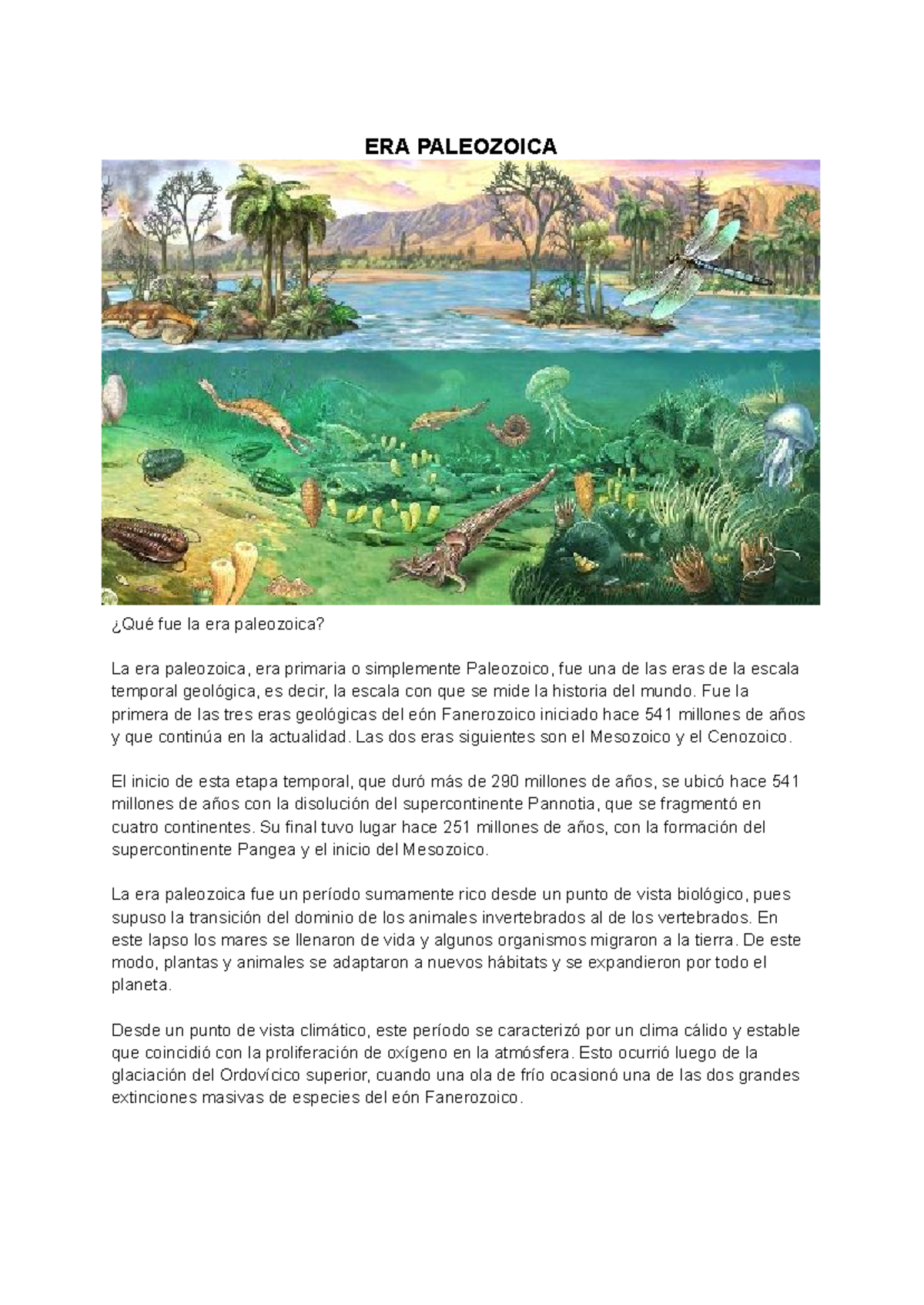 ERA PALEOZOICA, Mesozoica y CENOZOICA - ERA PALEOZOICA ¿Qué fue la era paleozoica? La era - Studocu