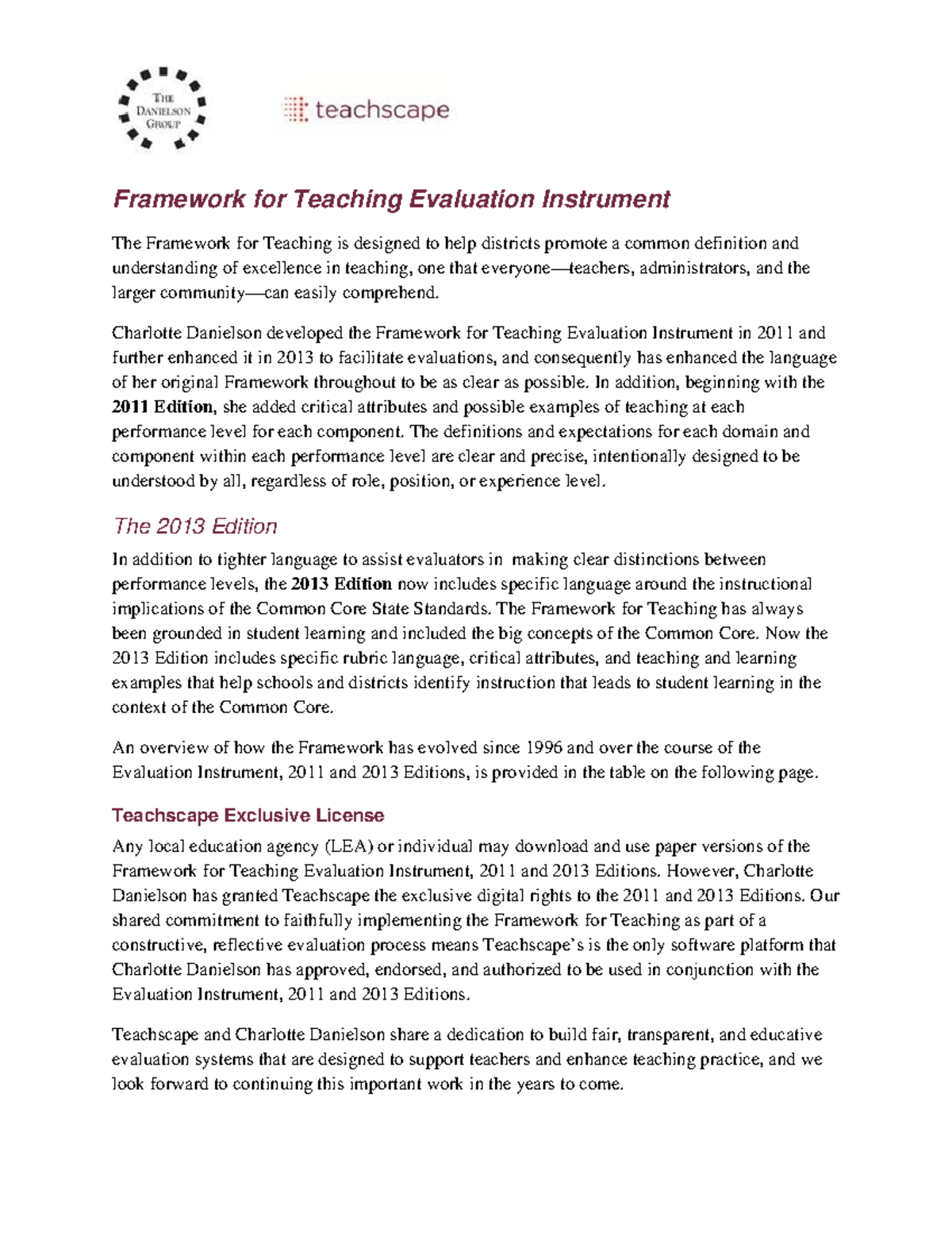 Unidad 3. Danielson-teacher-rubric - Framework for Teaching Evaluation ...