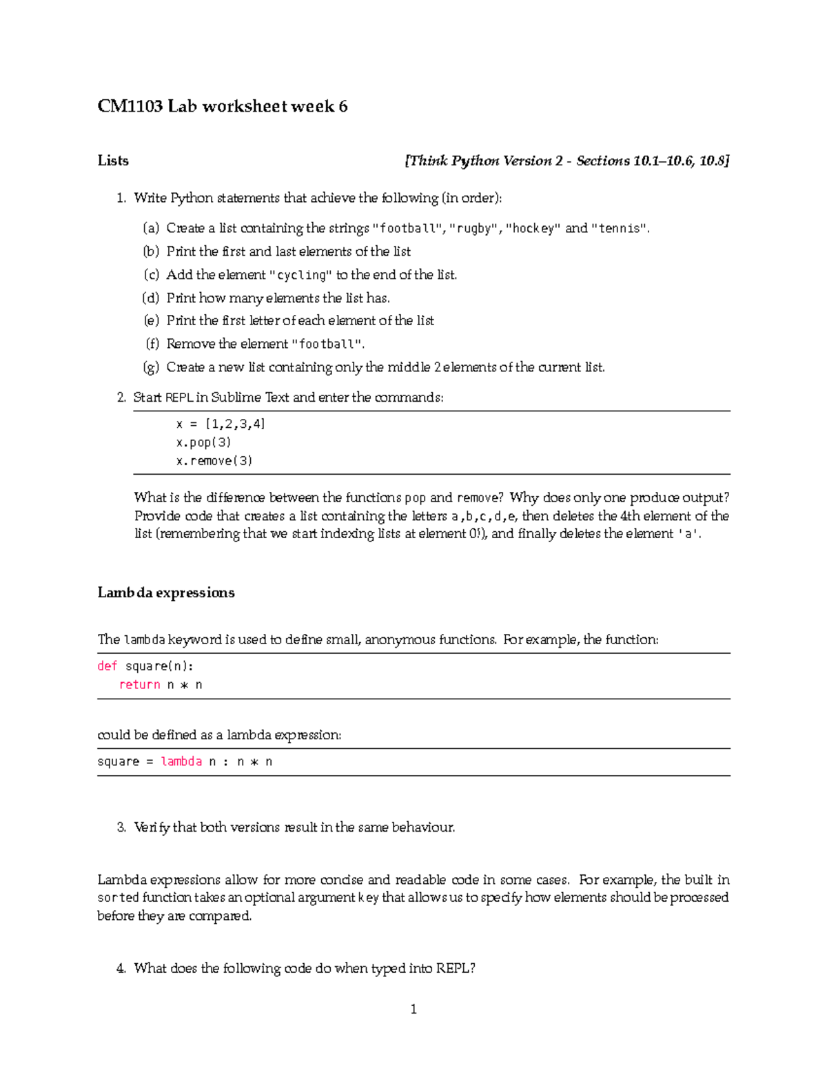 Lab week 6 - The standard weekly lab session. - CM1103 Lab worksheet ...