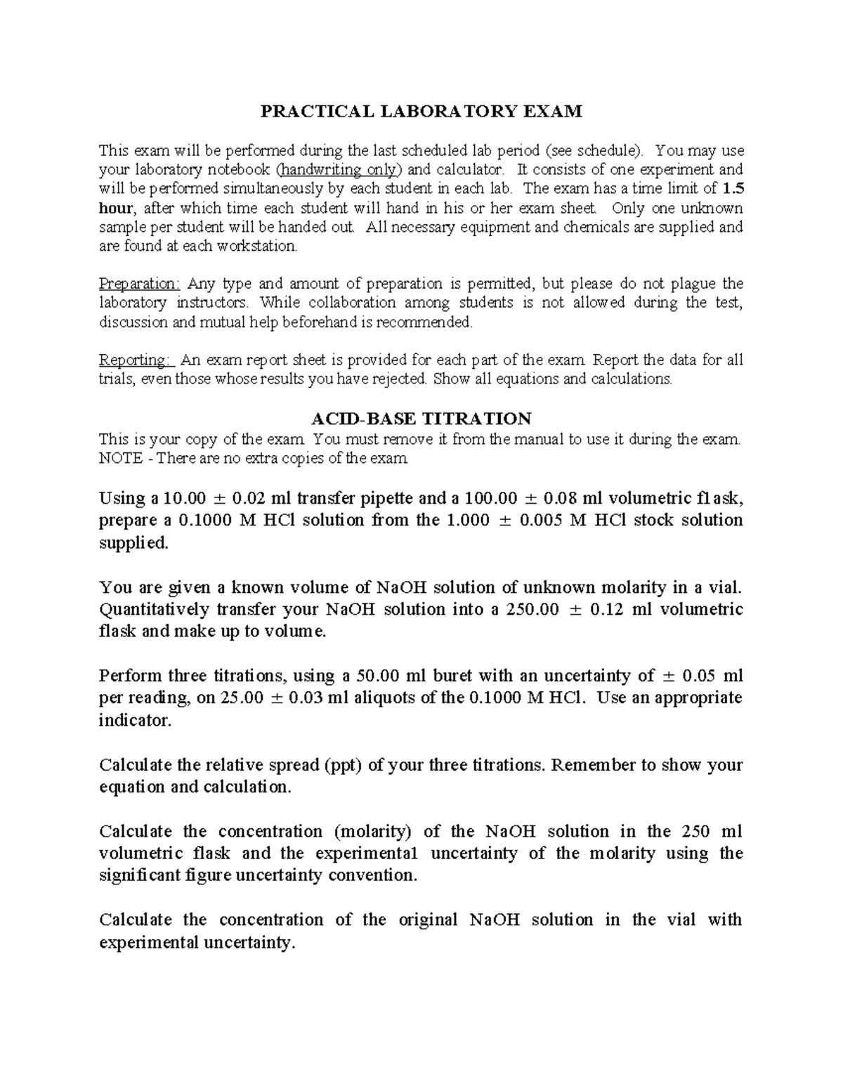 1 - Practical Laboratory EXAM - PRACTICAL LABORATORY EXAM This exam will be performed during the ...