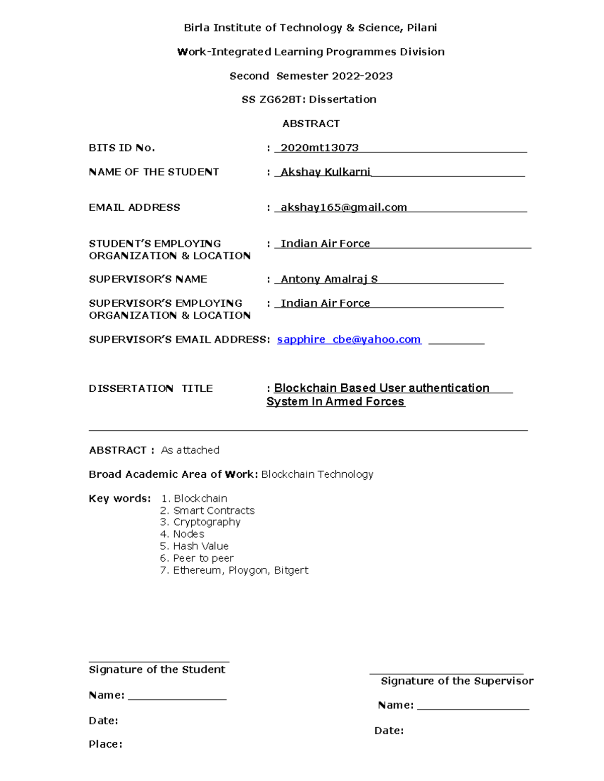 Outline - Birla Institute of Technology & Science, Pilani Work ...