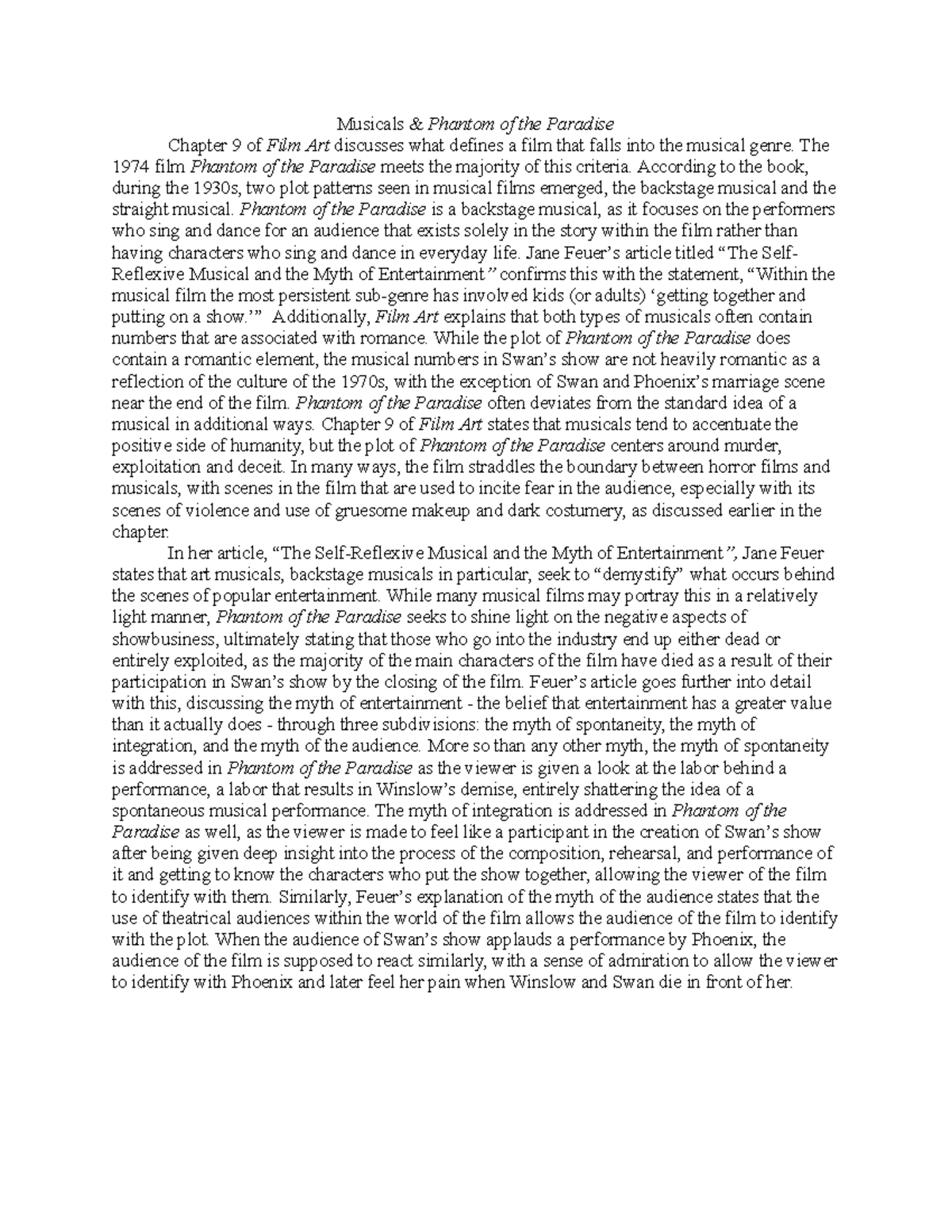 Phantom of the Paradise Response - Film Aesthetics & Analysis ...