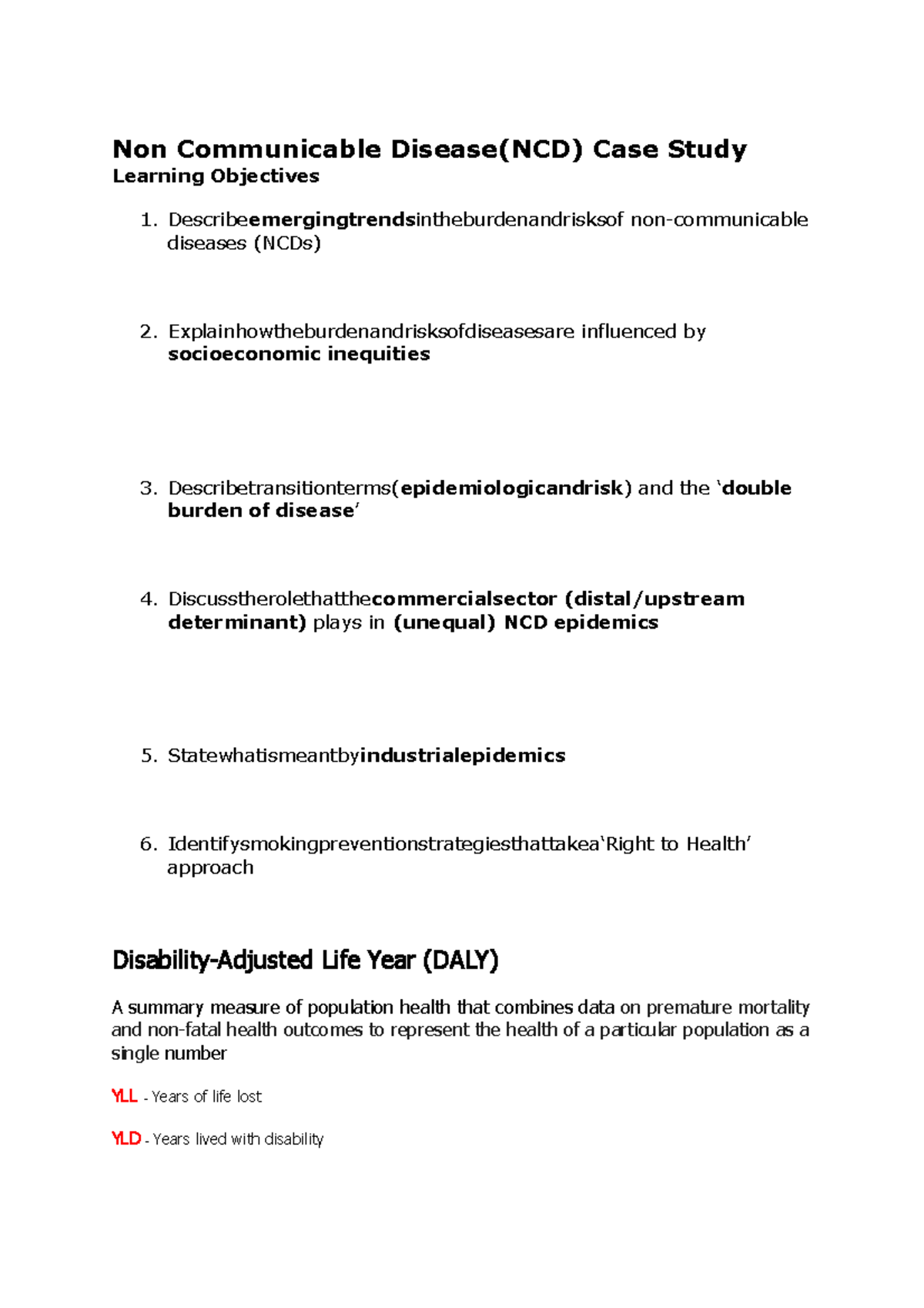 Pophlth 11 L28 - Lecture notes 28 - Non Communicable Disease(NCD) Case ...