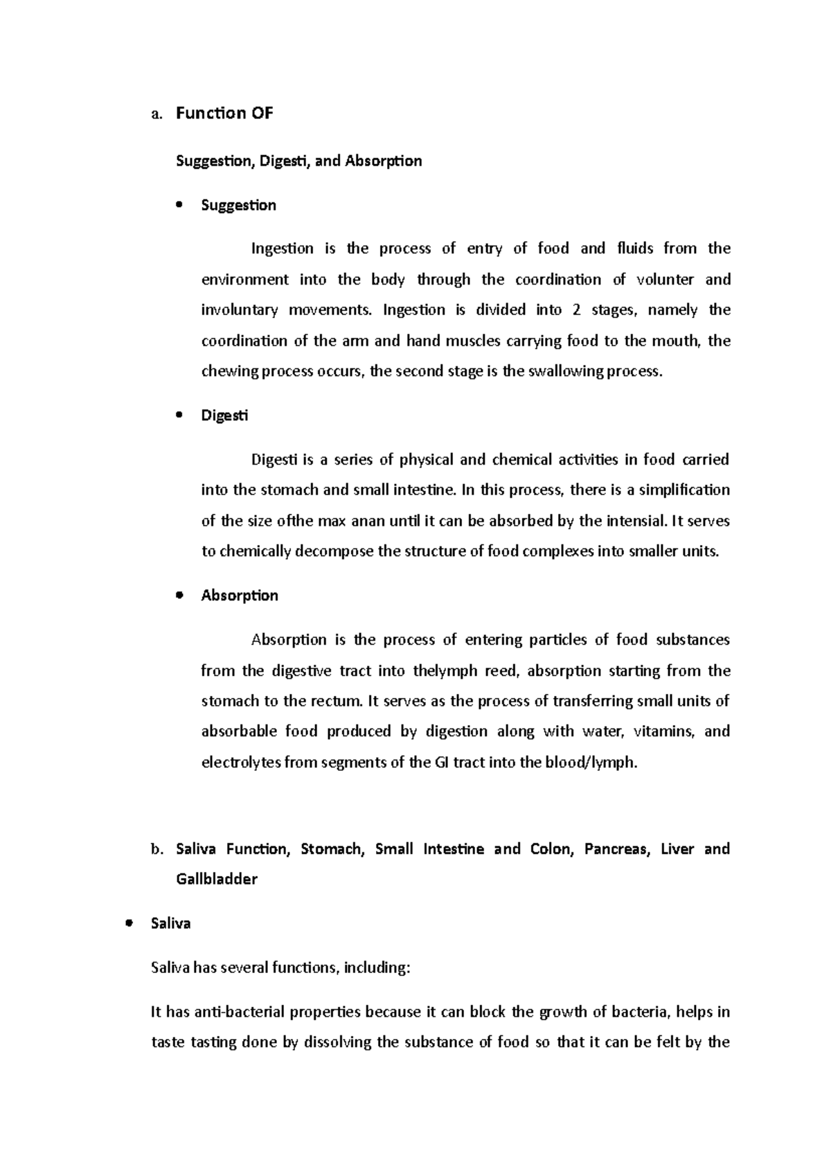 Gastrointestinal physiology - a. Function OF Suggestion, Digesti, and ...
