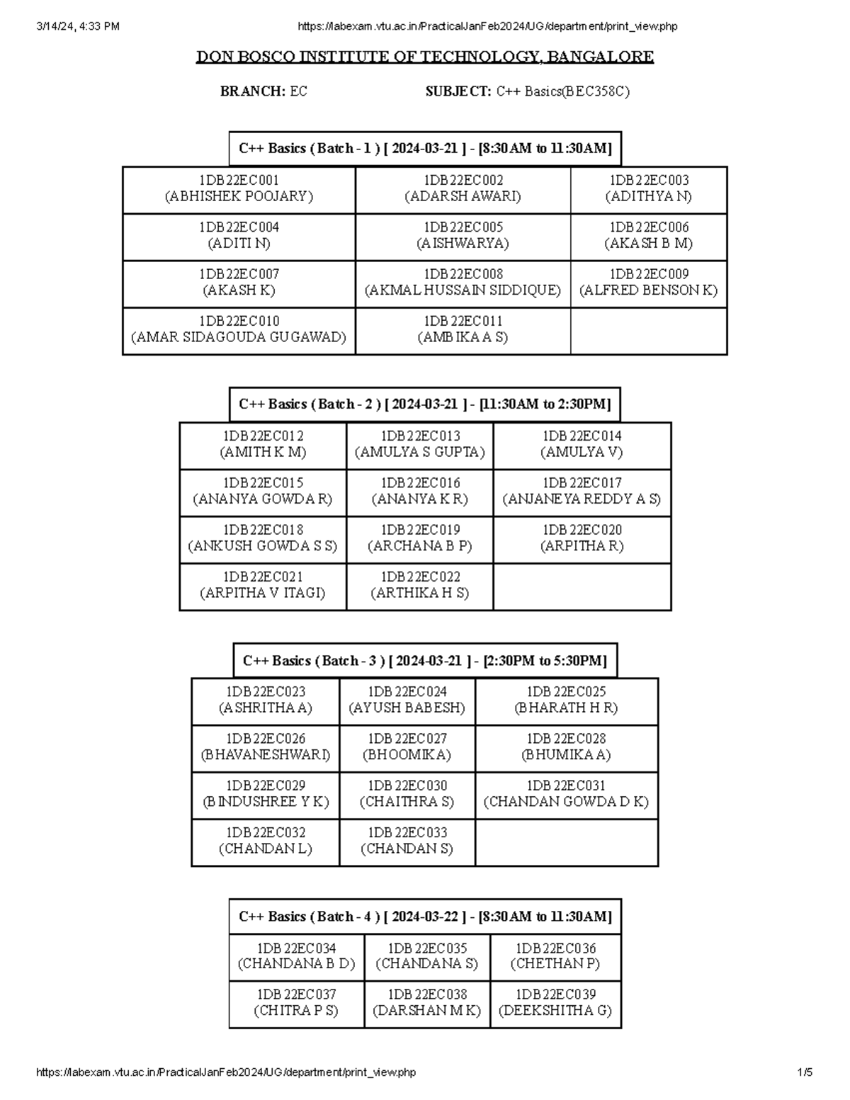 BEC358C-External Lab Schedule - DON BOSCO INSTITUTE OF TECHNOLOGY ...