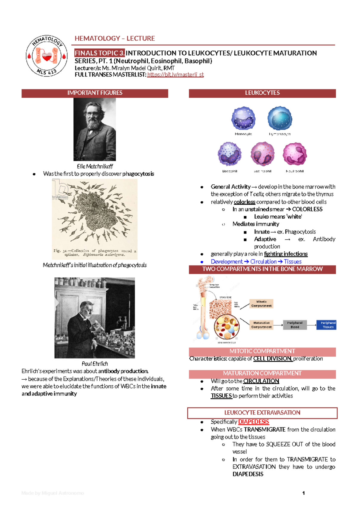 [HEMA-LEC] F3 - Leukocyte Maturation Series, Pt. 1 - HEMATOLOGY ...