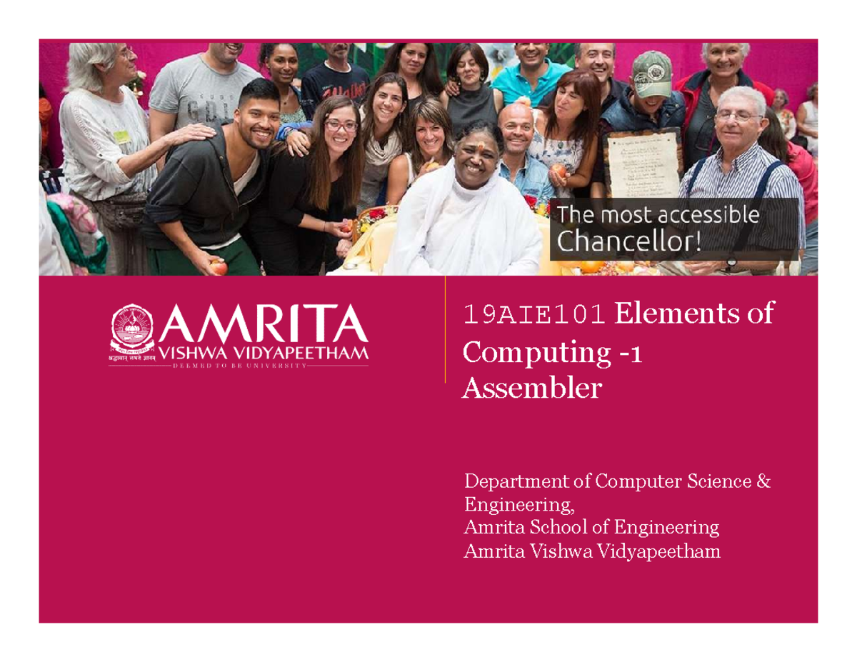 Week 14 -Assembler - vbvb - 19AIE101 Elements of Computing - Assembler ...