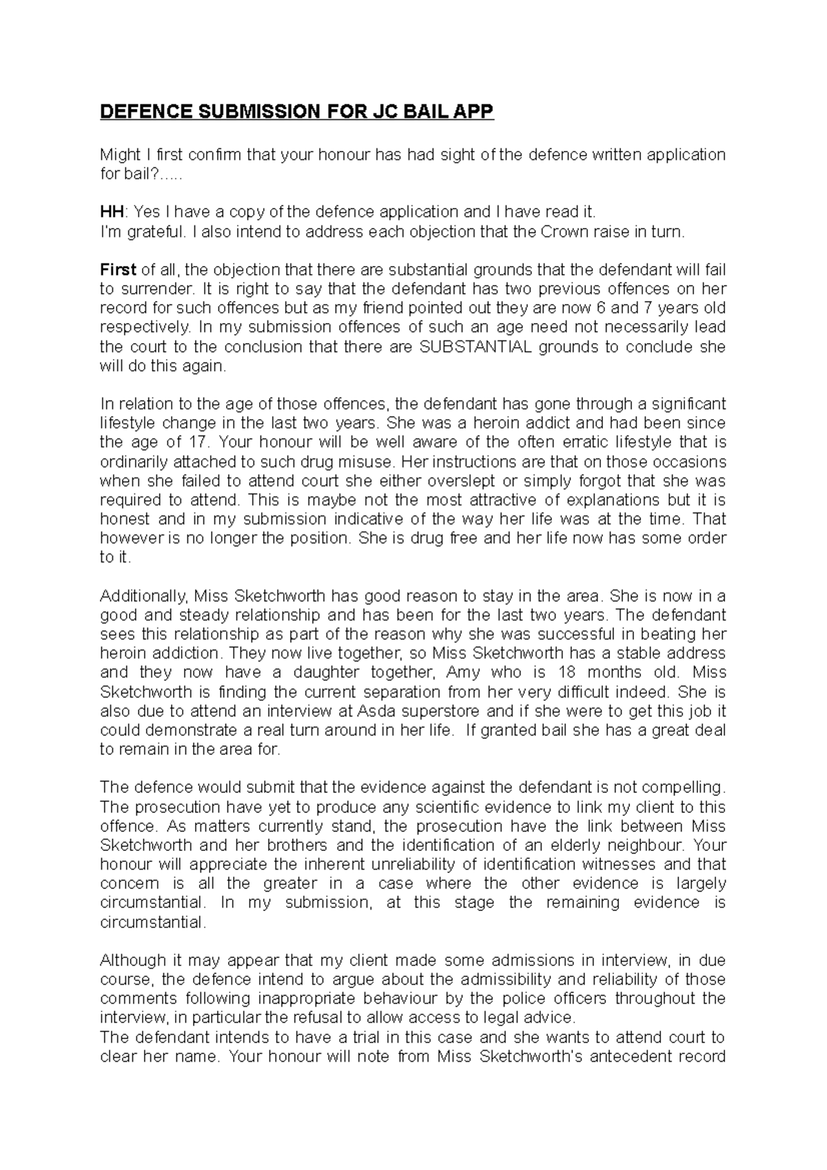 Defence Submission FOR JC BAIL APP - MMU - Studocu