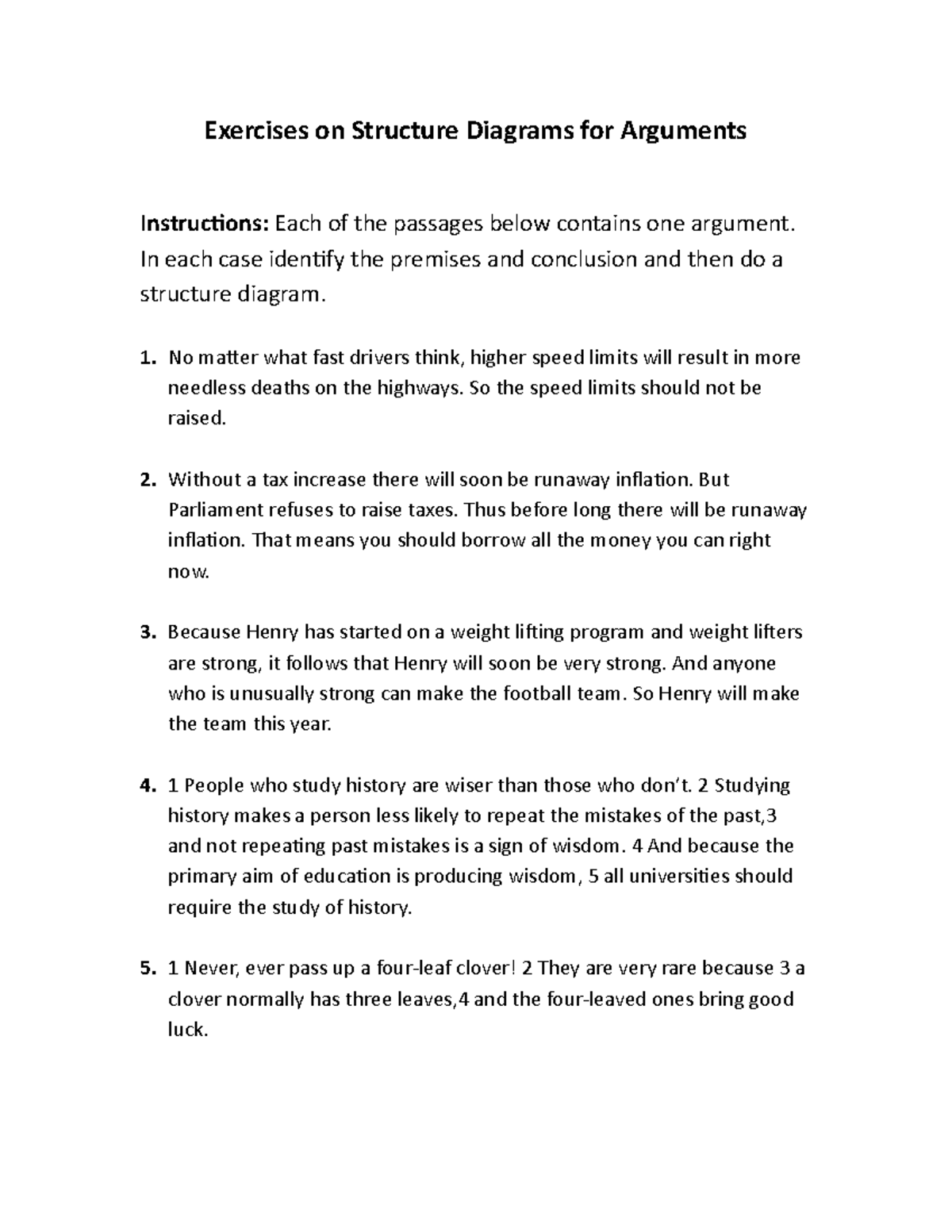 Exercises on Structure Diagrams 2 - In each case identify the premises ...