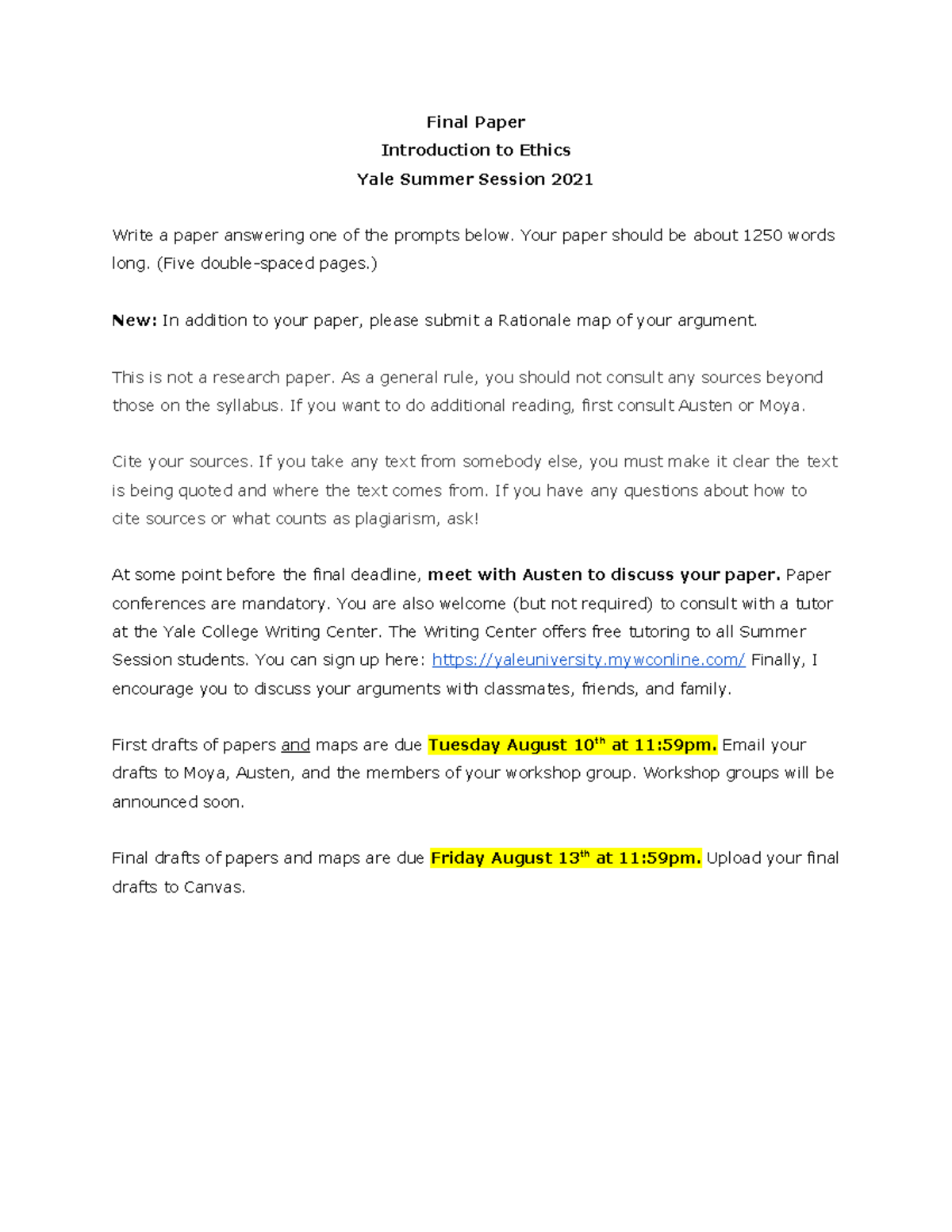 Prompts - Final Paper, Intro Ethics - Final Paper Introduction to ...