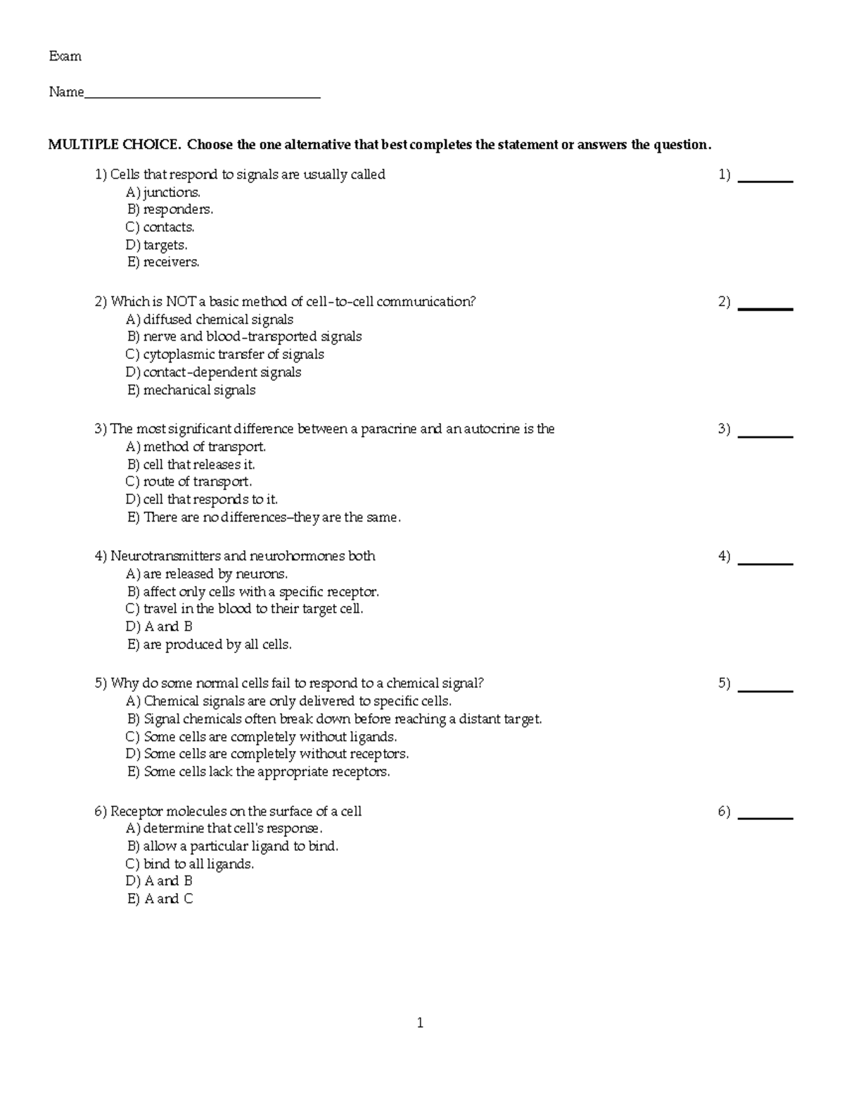 Exam on Cell Signaling and Communication - Studocu