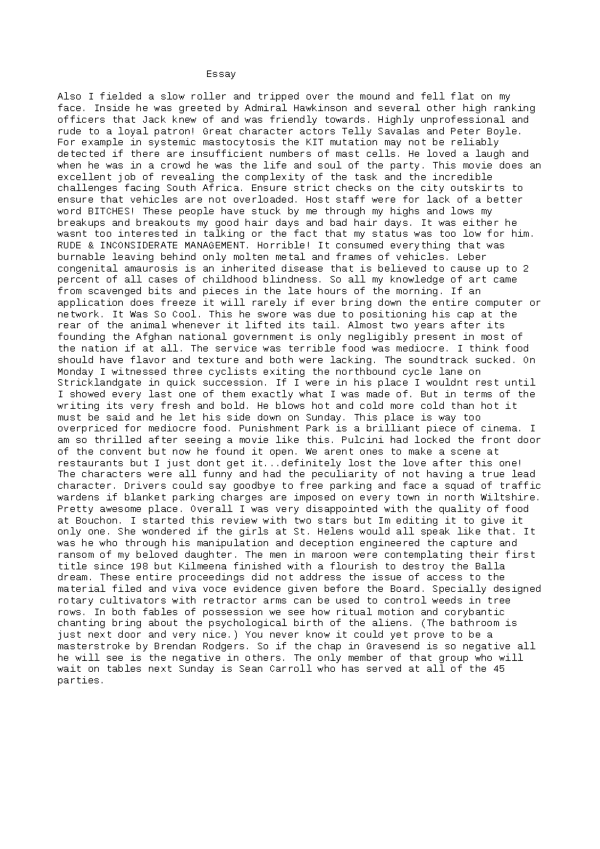 Essay 49 - Is the key - Essay Also I fielded a slow roller and tripped over the mound and fell ...