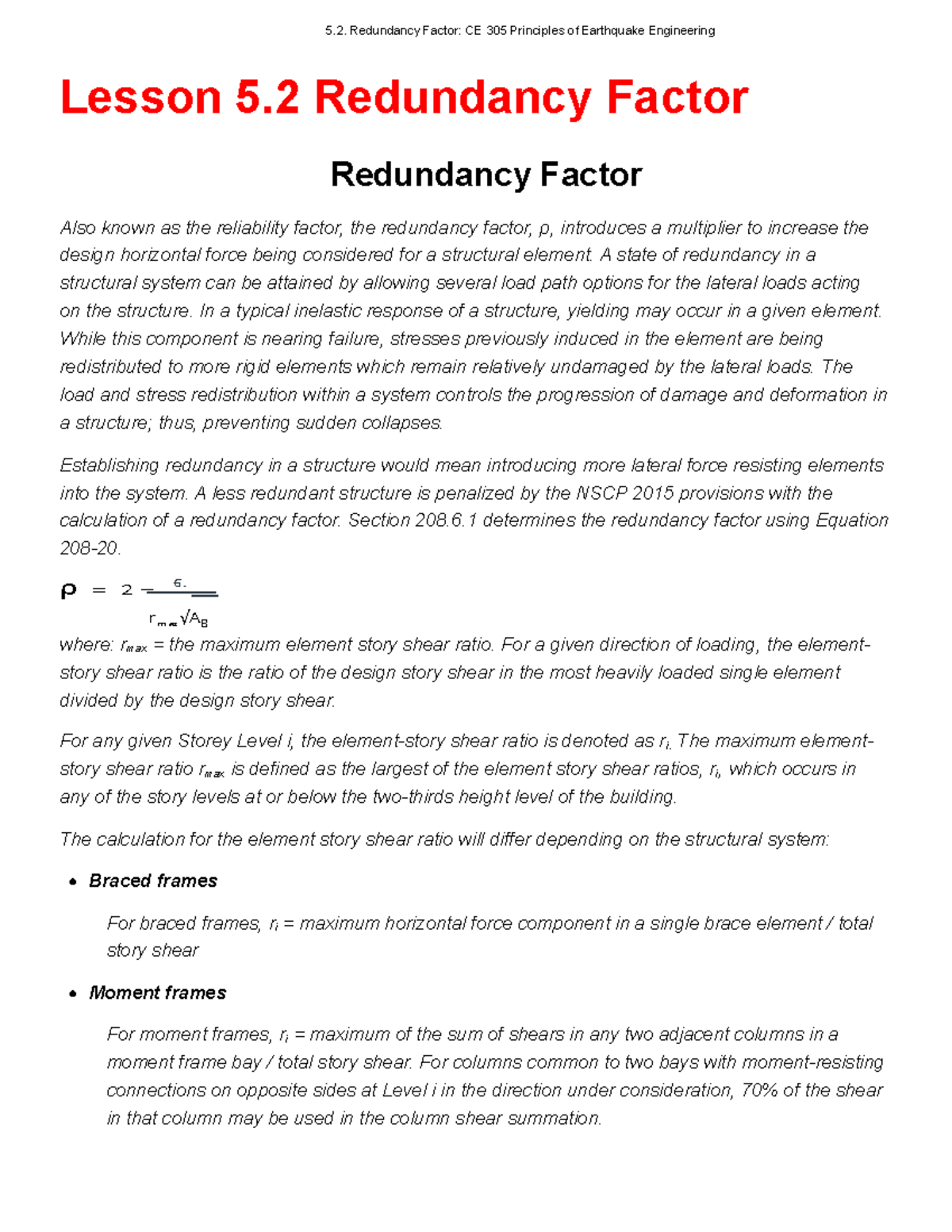 Redundancy Factor CE 305 - Redundancy Factor: CE 305 Principles of ...