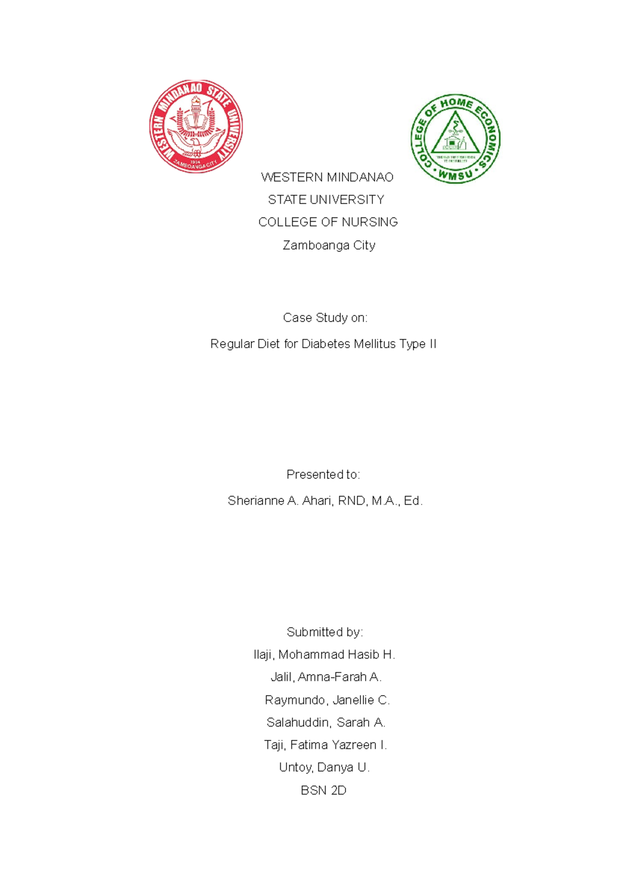 A Case Study in Nutrition and Diet Therapy - WESTERN MINDANAO STATE ...