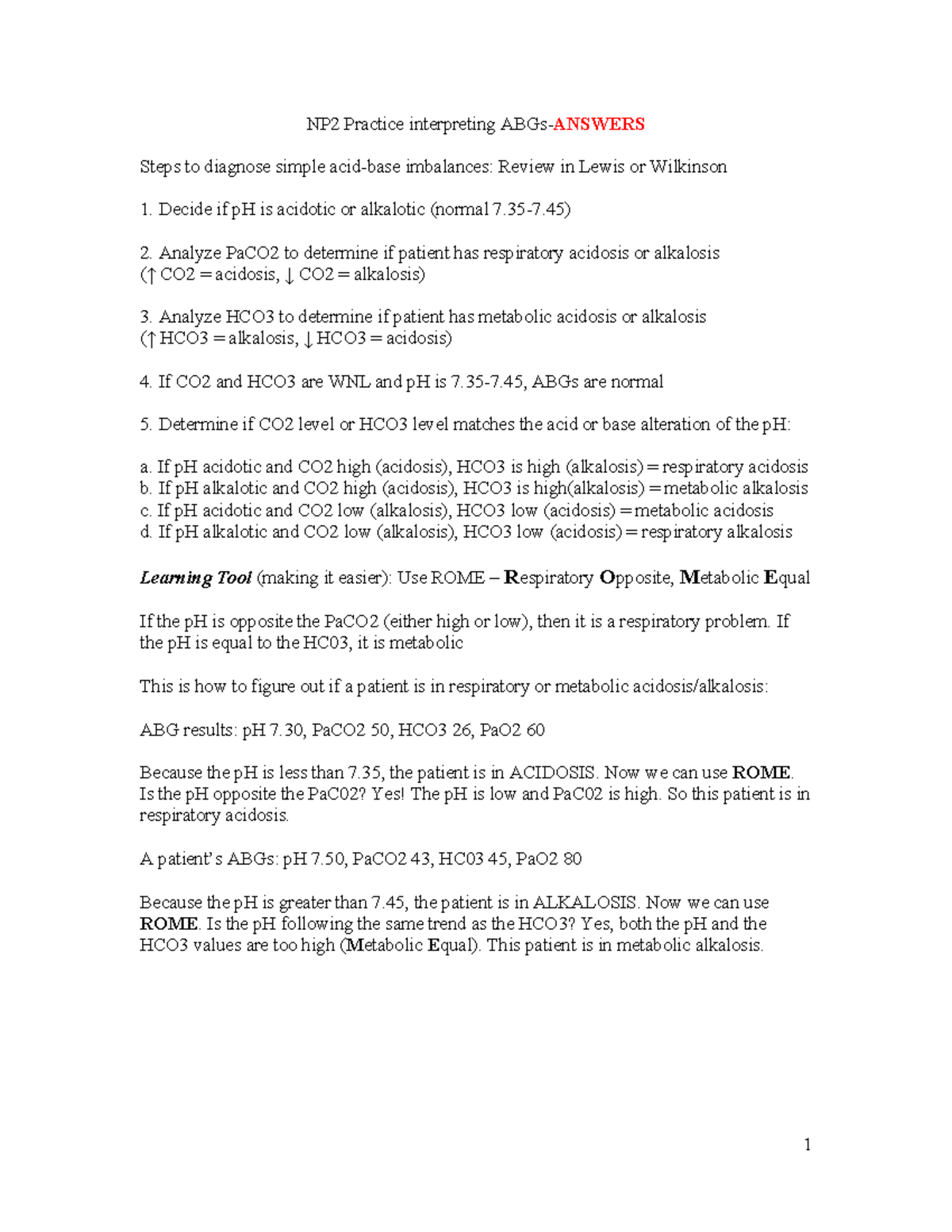 Practice interpreting ABGs Answers - NP2 Practice interpreting ABGs ...