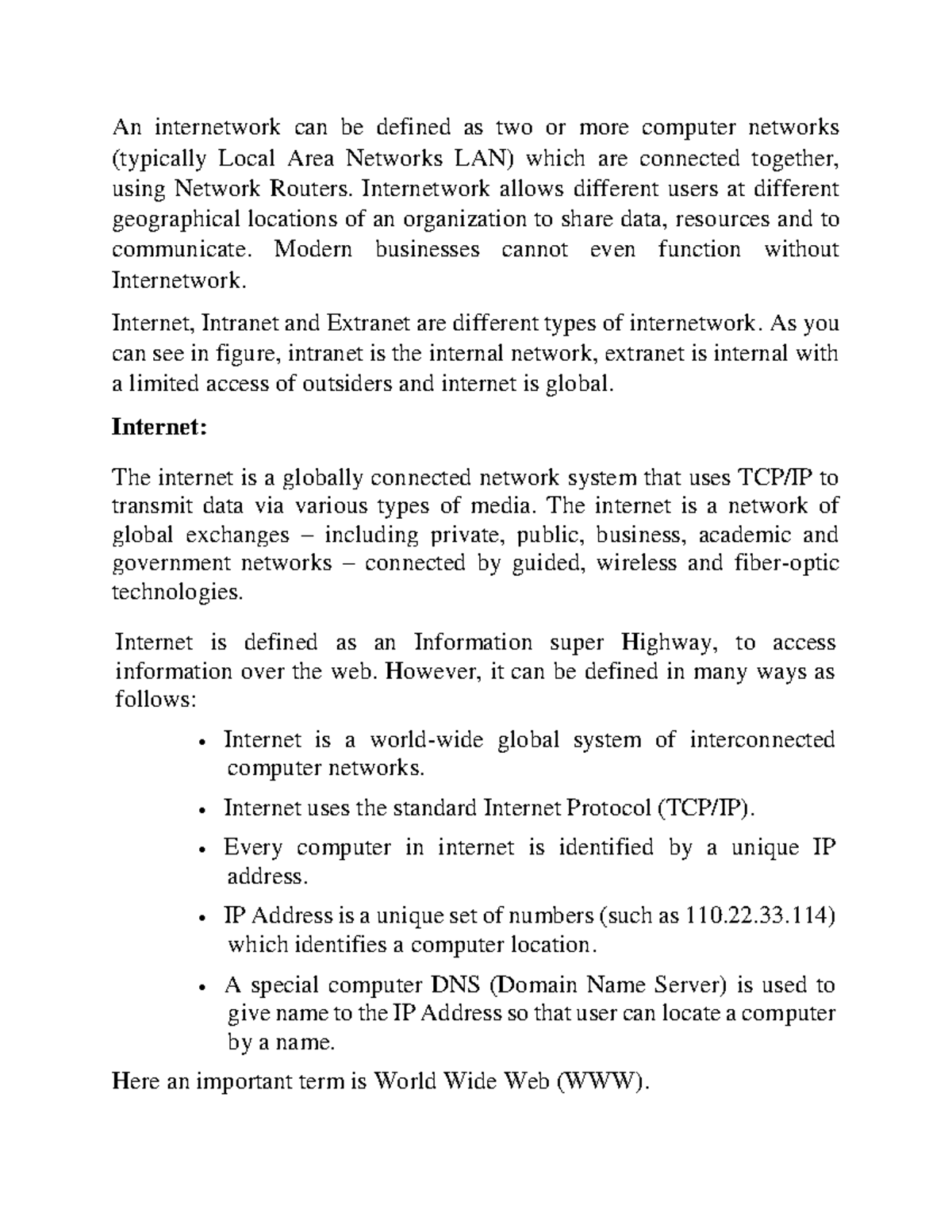 I2I w1 lecture detail - 123123 - An internetwork can be defined as two or more computer networks ...