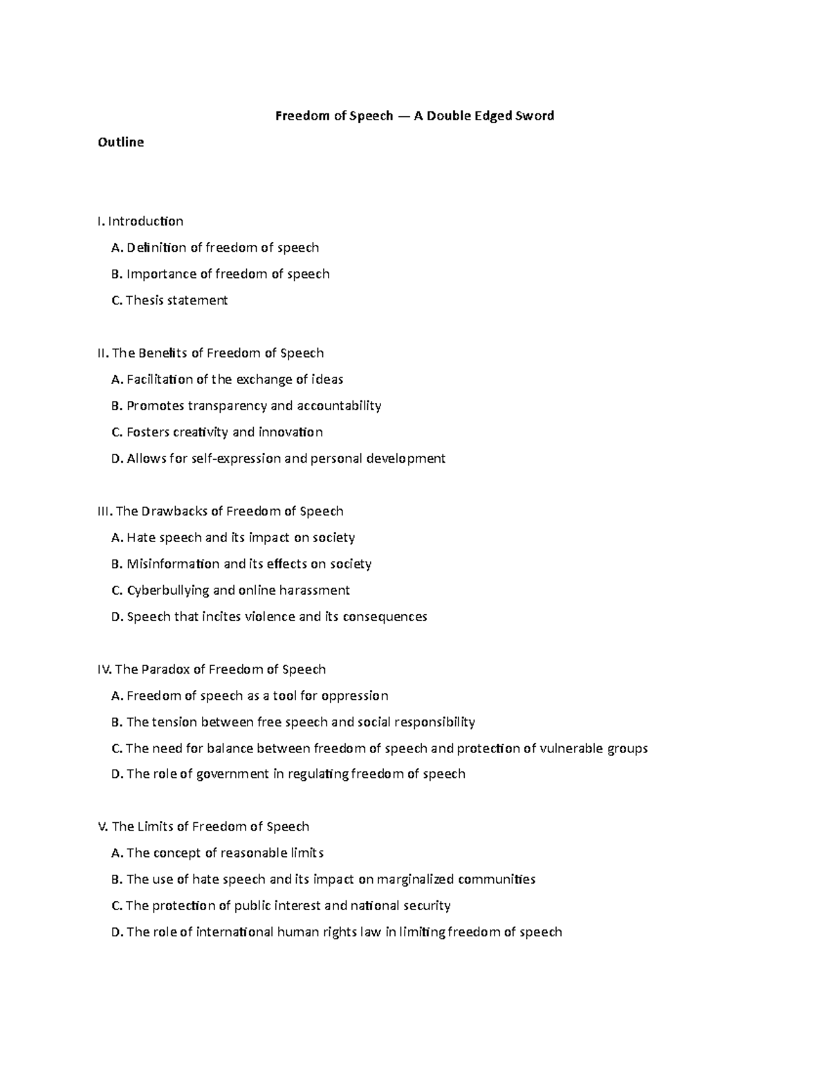 Freedom of Speech Essay - Freedom of Speech — A Double Edged Sword ...