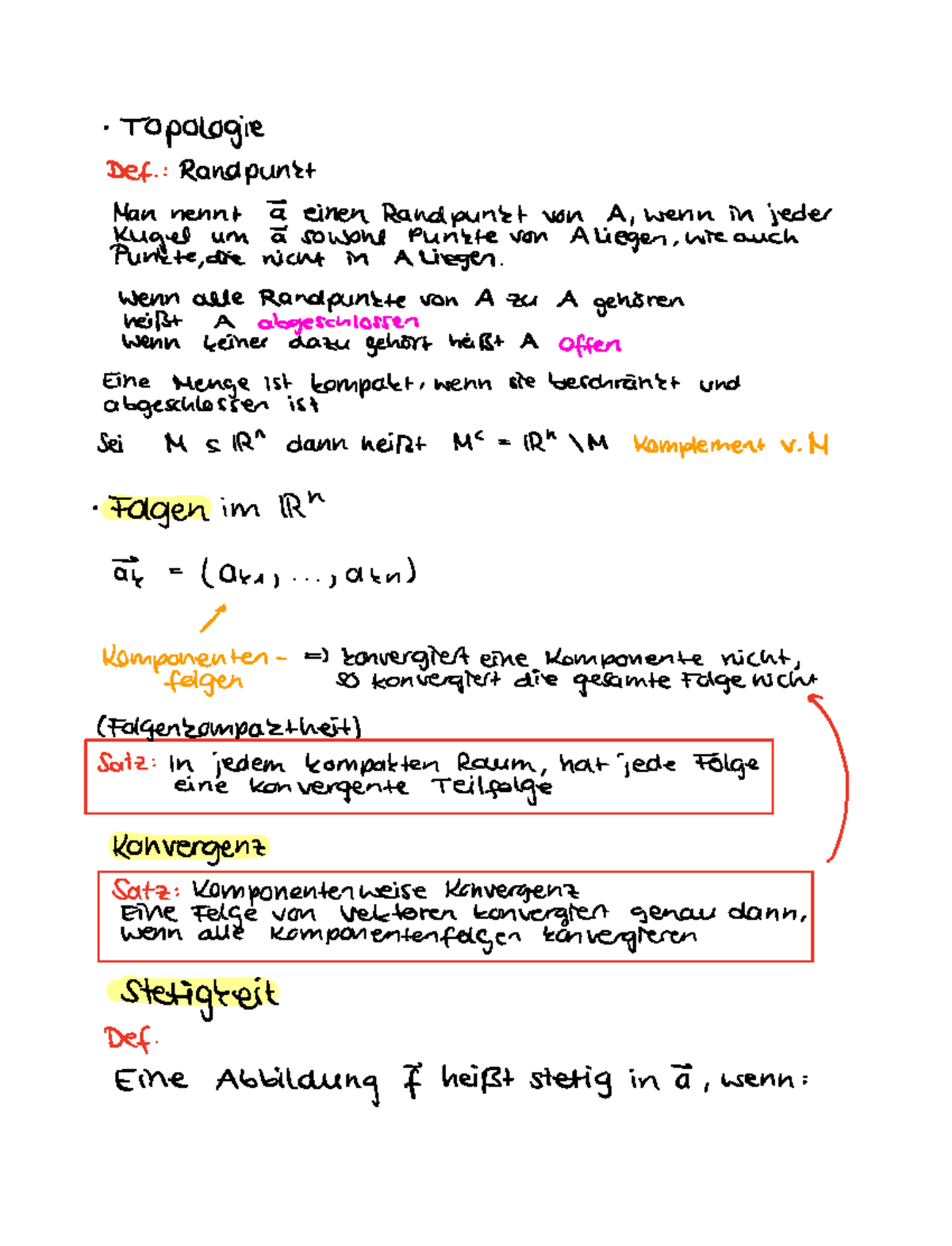 Zusammenfassung Ana II - Topologie Def Randpunkt Man nennt a einen ...