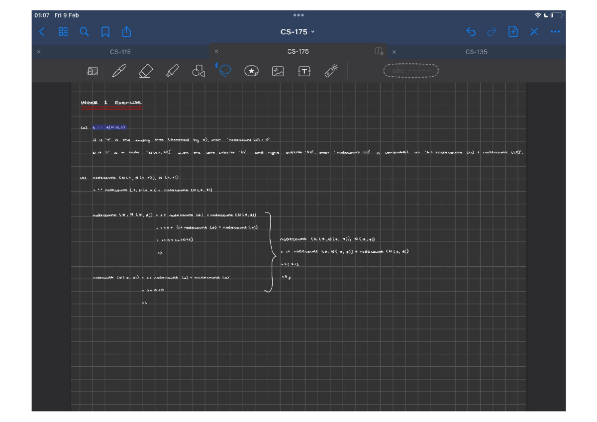 Cs 175 week 2 - cs 175 week coursework - 01:07 Fri 9 Feb V 5 X X X X a D T abc week 2 Exercise ...