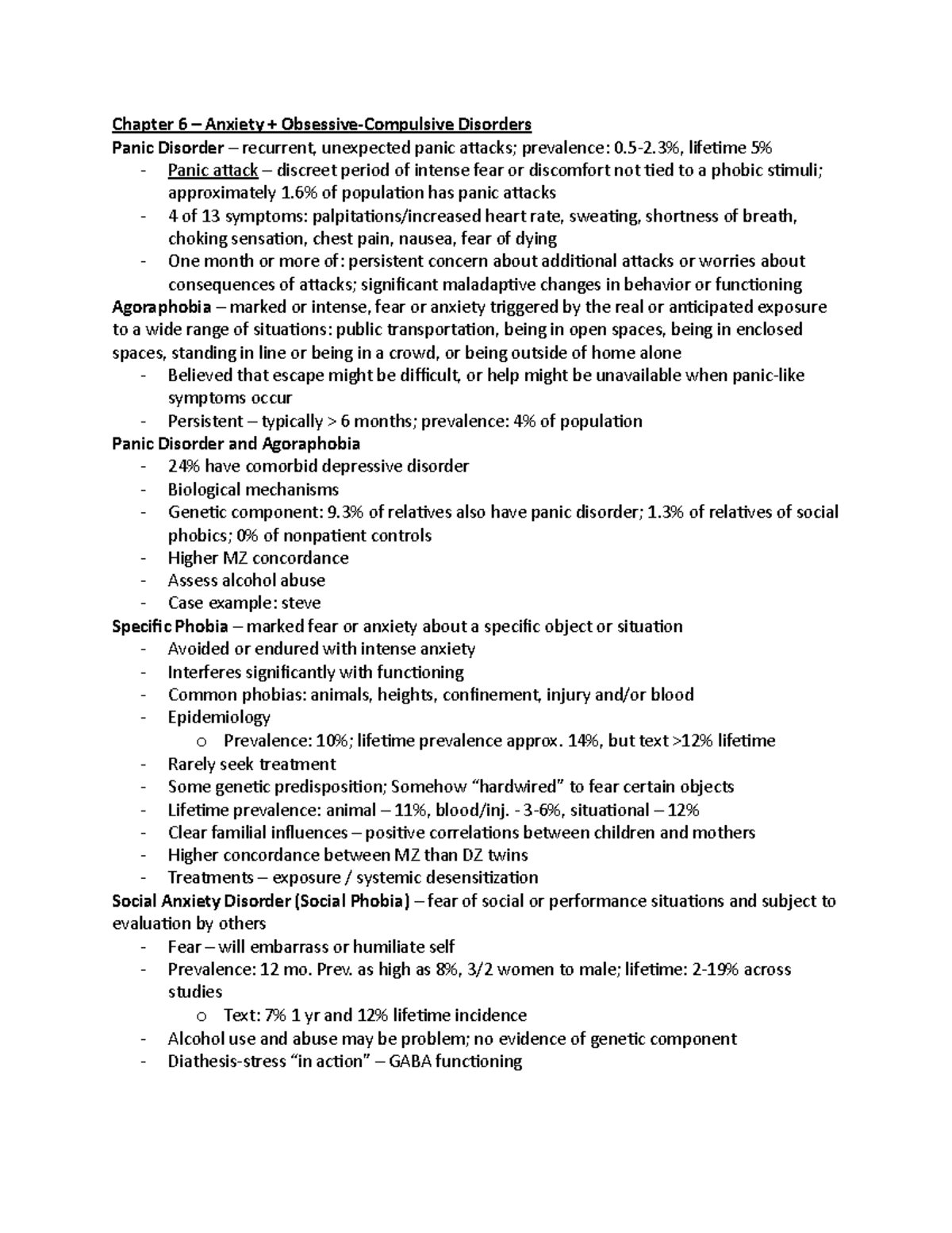 Chapter 6 - Dr. Leitzel - Chapter 6 – Anxiety + Obsessive-Compulsive ...
